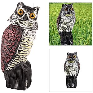 CLEYCYE Fake Owl Scarecrow Sculpture with Rotating Head for Outdoor Garden Yards