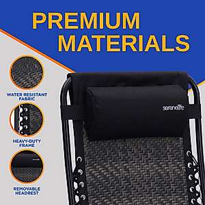 SereneLife Adjustable Rattan Zero Gravity Lawn Recliners w/Removable Pillows and Cup Holder Side Tables, single chair