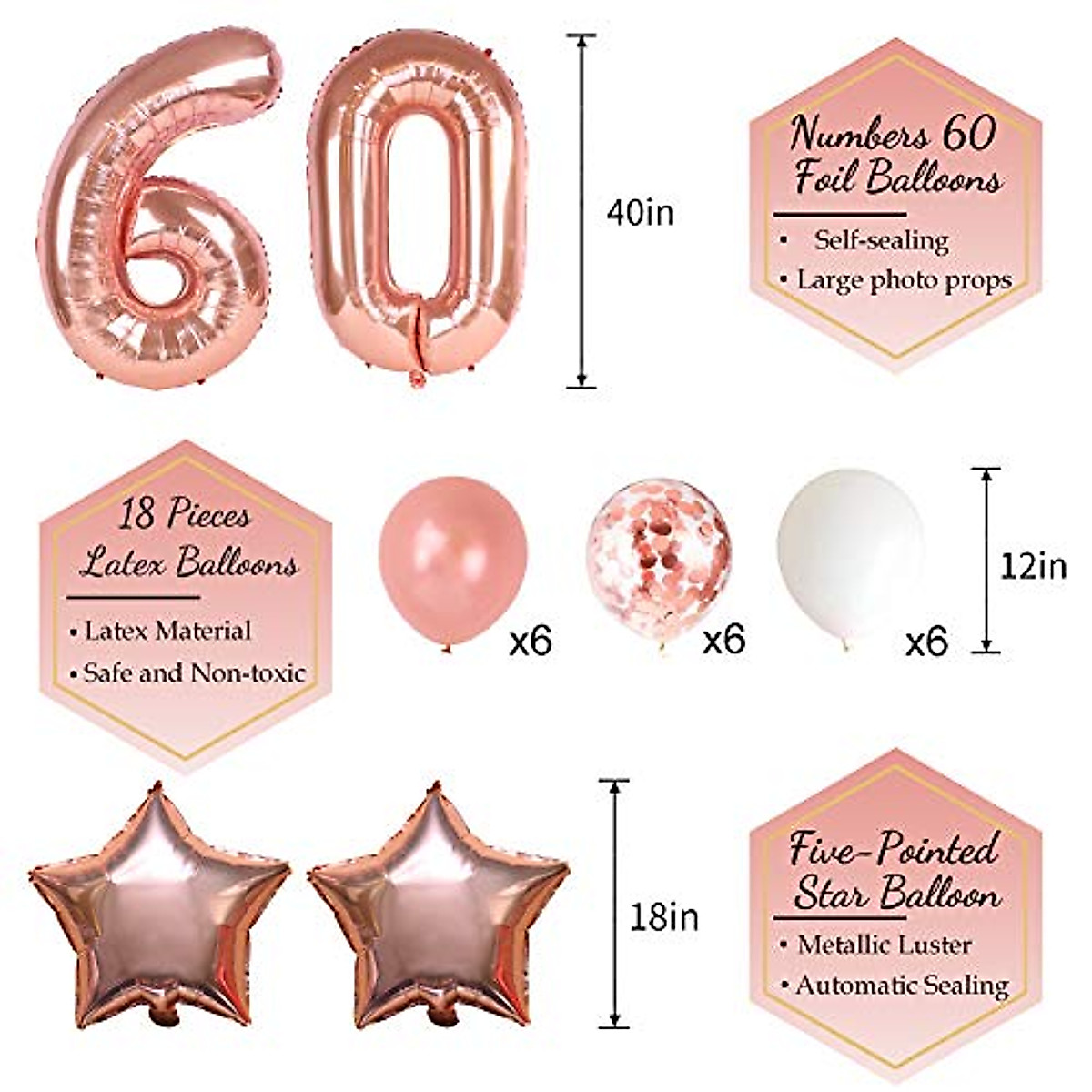 60th Birthday Decorations for Women, Happy Birthday Banner Cake Topper Rose Gold Curtain Happy 60th Birthday Sash 60 Balloon Number for 60th Anniversary Decorations Birthday Party Backdrop