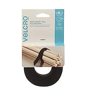 VELCRO Brand - ONE-WRAP Roll, Double-Sided, Self Gripping Multi-Purpose Hook and Loop Tape, Reusable, 12' x 3/4" Roll - Black
