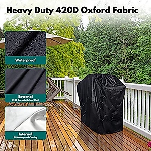 Grill Cover 52 Inch, Mutsitaz Waterproof and Fade Resistant BBQ Cover, Compatible for Weber, Char Broil, Nexgrill Grills, etc, Black
