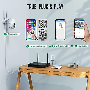 3MP Home Security Camera System Wireless Outdoor, 8 CH WiFi Surveillance NVR Kits with 2X IP Cameras & 2X PTZ Cameras, 1TB HDD, 2-Way Audio, Color Night Vision, Motion Alert, Remote Access
