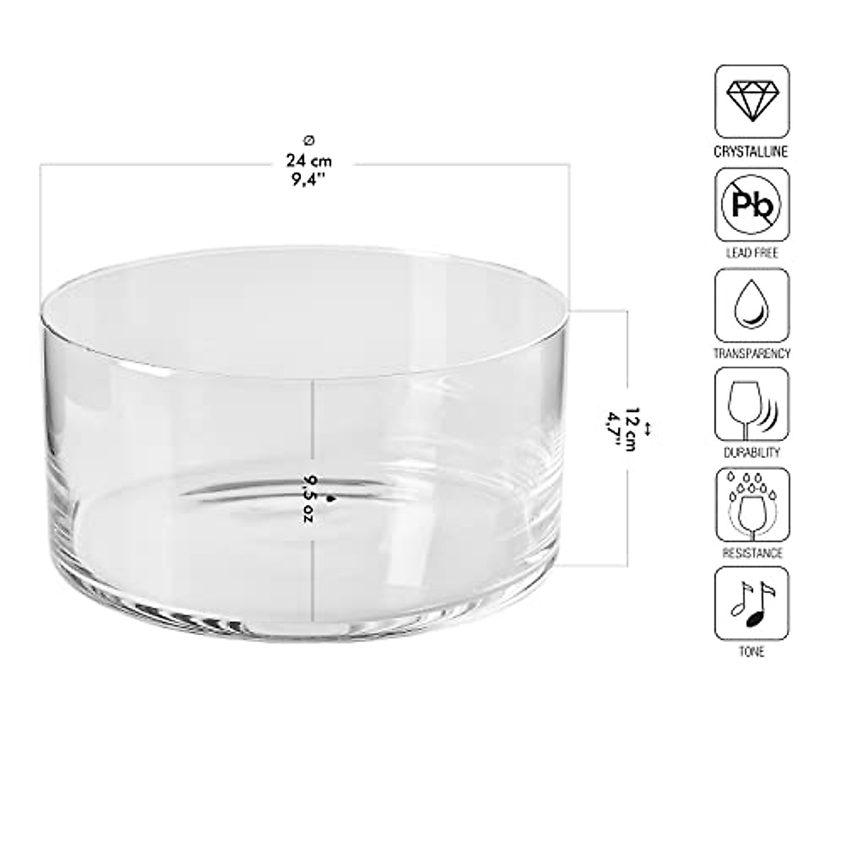 Krosno Glass Salad Bowl | 9.4" | Glamour Collection | Perfect for Home, Restaurants and Parties | Fridge Safe