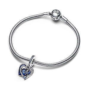 Pandora Celestial Shooting Star Heart Double Dangle Charm - Compatible Moments Bracelets - Jewelry for Women - Gift for Women in Your Life - Made with Sterling Silver & Enamel