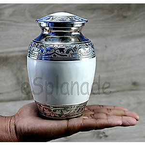 eSplanade Cremation Urn Memorial Container Jar Pot | Metal Burial Urns | Keepsake for Ashes | Brass - White - 6" Inches (Medium)