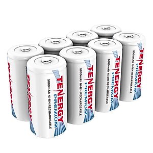Tenergy Premium Rechargeable C Batteries, High Capacity 5000mAh NiMH C Size Battery, C Cell Battery, 8 Pack