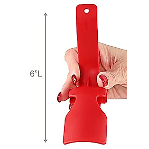 Home-X Shoe Helpers, Ergonomic Easy Shoe Helpers with Curved Handles for Pulling Shoes On, One Size Fits All, Durable Plastic for Multiple Uses, Set of 6, 6" L x 1 ¾” W x 1 ¼” H, Red