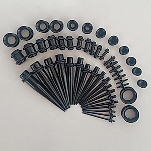50PCS Gauges Kit Ear Stretching 14G-00G Tunnel Plug Taper Set Ear Gauges Expander Set Body Piercing Jewelry Gifts for Men and Women Black