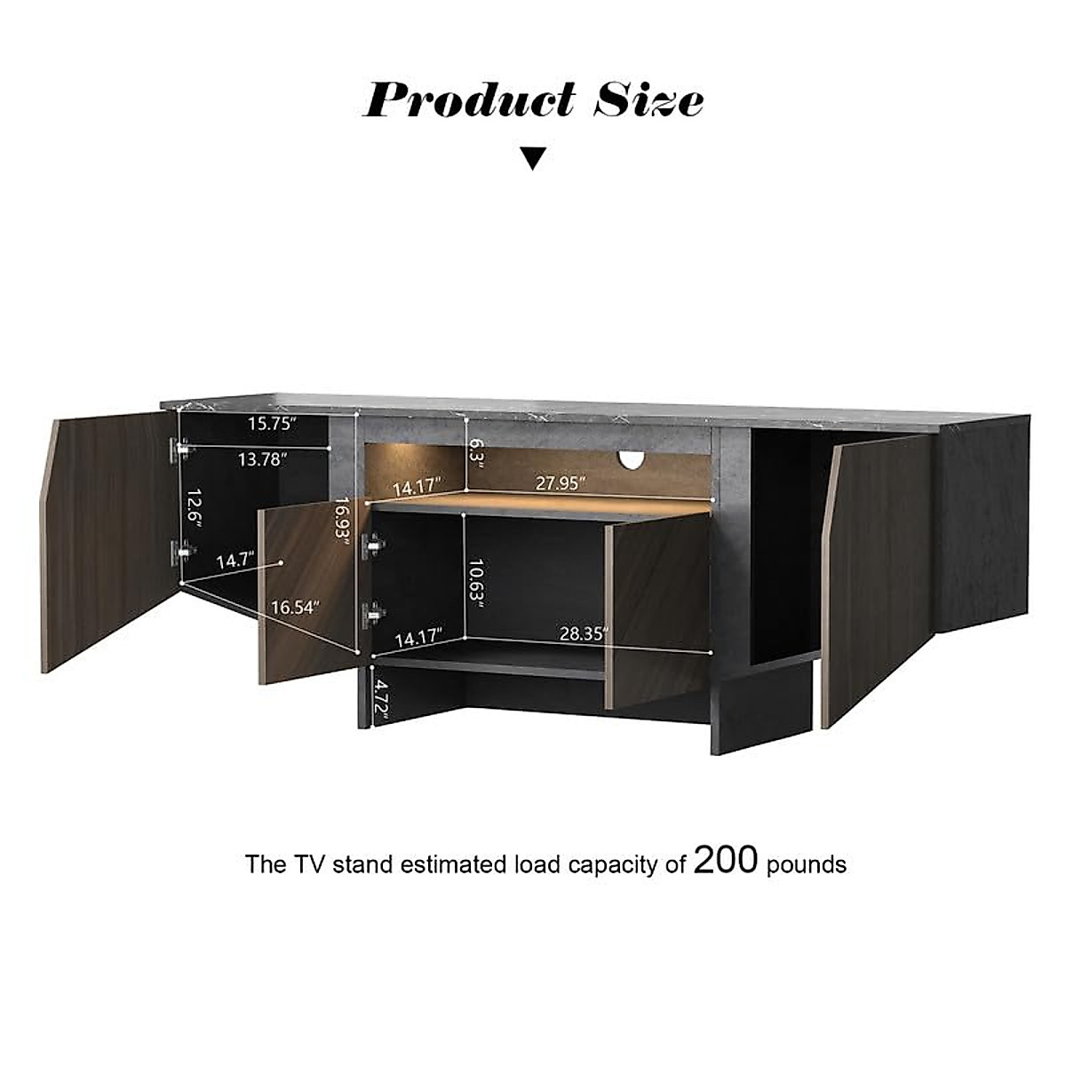 LED TV Stand with Storage Cabinet,Shelves and Cable Holes, Media Entertainment Center for TV up to 65",Television Stands Console Table Coffee Table Credenza for Living Room Bedroom,Antique Dark Grey