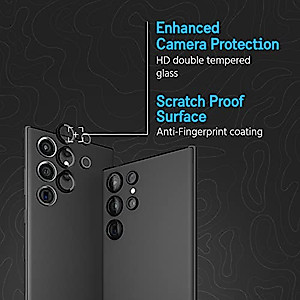 Pelican Samsung Galaxy S23 Ultra Camera Lens Protector w/ Metal Rings - 9H Tempered Glass - Durable Anti-Scratch Tech & Anti-Shatter - Ultra HD View with Night Shooting & Case Friendly, Easy Install