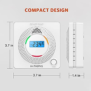 Carbon Monoxide Detector Alarm, HATHEPHS 10-Year Life Portable CO Detector with Digital LCD Display, Battery Powered CO Alarm with 3 LED Lights for Home, Office and Travel