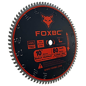 FOXBC 10-Inch Saw Blade 80-Tooth TCG for Aluminum and Non-Ferrous Metal & Plastic Cutting with 5/8-Inch Arbor