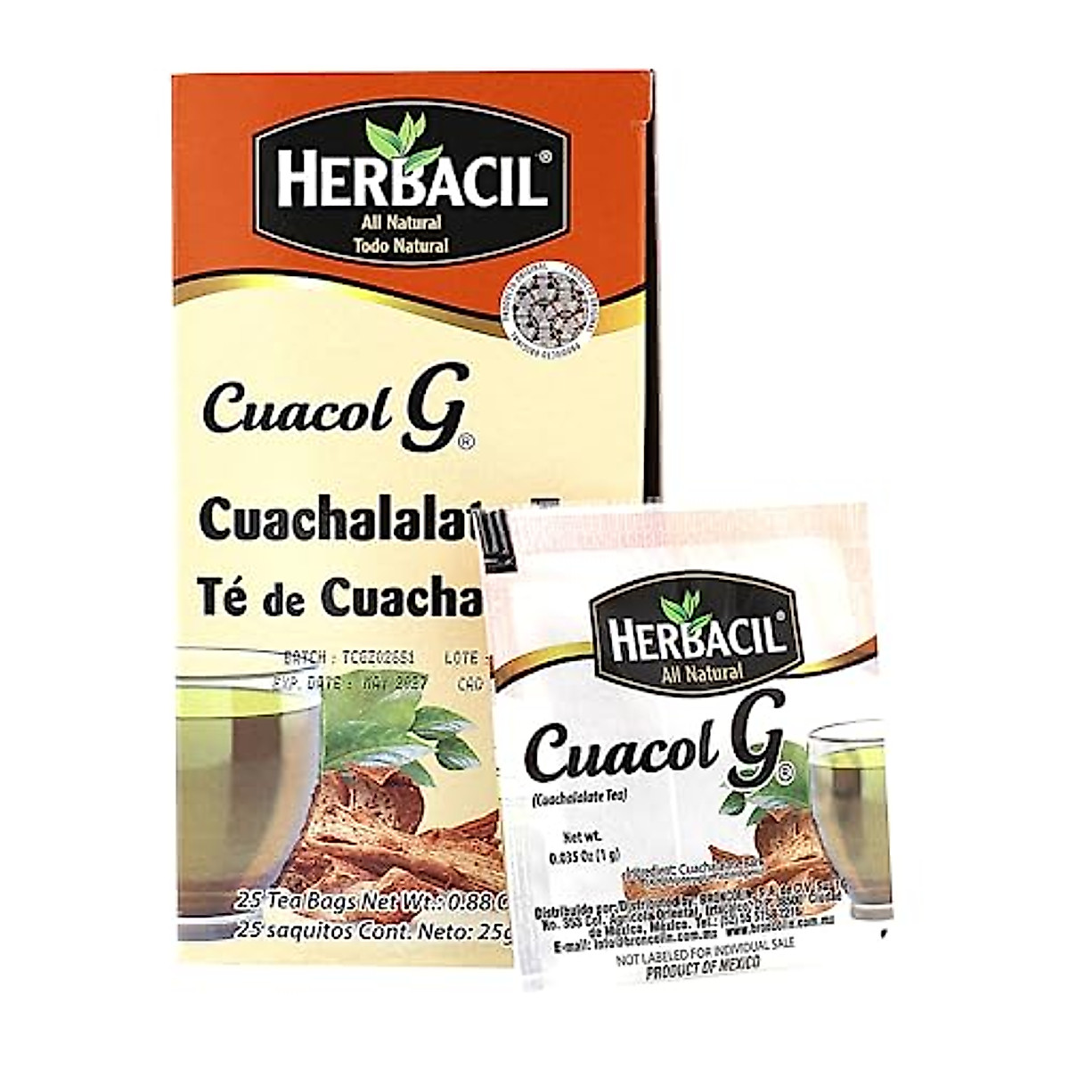 Herbacil Te De Cuachalalate, 2-pack of 25 tea bags per box (50 bags)