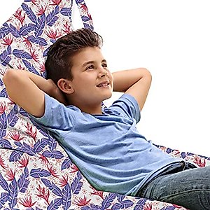 Ambesonne Tropical Lounger Chair Bag, Exotic Banana Leaves and Bird of Paradise Blossoms Hawaiian Pattern, High Capacity Storage with Handle Container, Lounger Size, Raspberry and Blue Violet