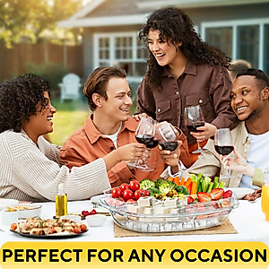 Premium Chilled Serving Tray for Parties - 15" Ice Chilled Party Platter w/Lid & Dip Holder - Functional Cold Dish w/ 4 Compartments - Perfect for Fruits, Veggies, Shrimp Cocktail - Keeps Food Cool