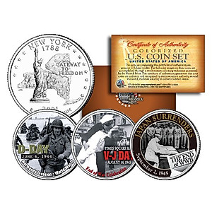 World WAR II 3-Coin Set NY Statehood US Quarters * D-Day * V-J Day * End of WWII