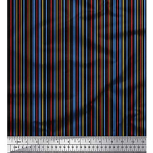 Soimoi Japan Crepe Black Fabric - by The Yard - 42 Inch Wide - Vertical Stripe - Modern Chic with Vertical Stripes Printed Fabric