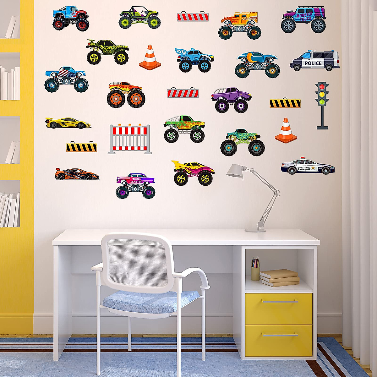 2 Sheet Trucks Wall Decal Transports Peel and Stick Wall Sticker for Boys Children's Room Nursery Bedroom Classroom