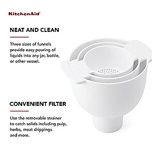 KitchenAid Set of 5 Kitchen Funnel Set, with Removable Strainer and Removable Spout,White