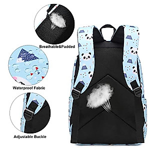 Mimfutu Panda School Backpack for Teen Girls, 3-in-1 Kids Backpack Bookbag Set School Bags with Lunch Box Pencil Case (Blue)