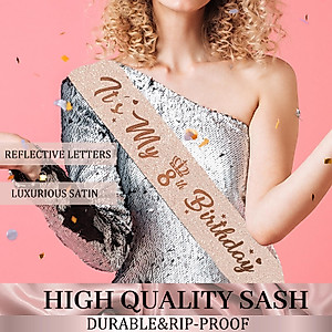 Trgowaul 8th Birthday Decorations Party Set for girls, Rose Gold 8 Birthday Banner and Tablecloth, 8 & Fabulous Sash and Tiara, 1PC Happy 8th Birthday Cake Topper, Pink Gold 8 Number Balloons