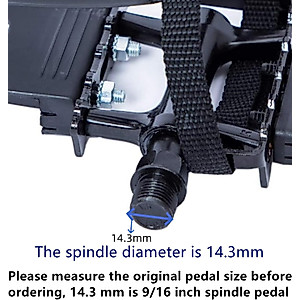 YBEKI Bike Pedals with Clips and Straps, for Exercise Bike, Spin Bike and Outdoor Bicycles, 9/16-Inch Spindle Resin/Alloy Bicycle Pedals, Half Year Warranty (Black)