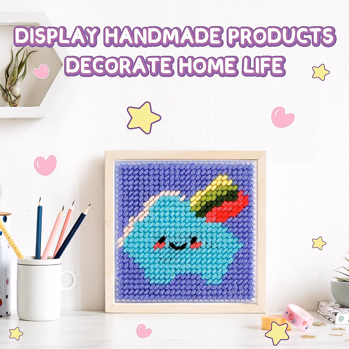 Caydo 8-in-1 Cross Stitch Kit for Beginners Kids, Includes 8 PCS Plastic Canvas with Pre-Patterns, 13 Colors Threads, Instructions, Embroidery Needles for Beginners Sewing