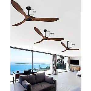 BECLOG Ceiling Fan With Remote Control,Indoor/Outdoor Ceiling Fans with Noiseless DC Motor and 3 Downrods.60 inches Ceiling Fans No Lights Plastic Fan Blade Walnut Look