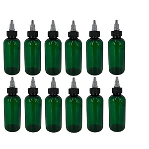 Natural Farms 4 oz Green Boston Plastic Bottles -12 Pack Empty Bottle Refillable - BPA Free - Essential Oils - Aromatherapy | Black/Natural Twist Top Cap - Made in the USA