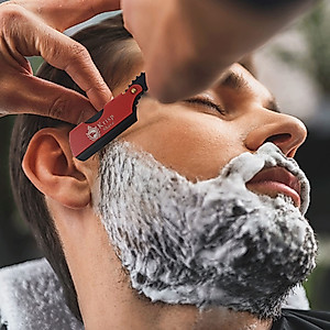 Professional Straight Razors For Men, Barber Razors Straight Edge Razor Kit For Close Shaving - Beard Cut Throat Finger Razor Safety Shavette With 10 Shaving Blades By Krisp Beauty (Black/Red)