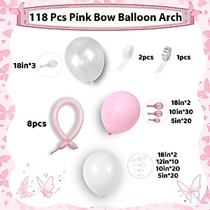 Pastel Pink and White Balloons Arch Kit, 118 Pcs Light Baby Pale Pink Bow Balloon Garland mit 18 Inch Clear Balloons*3, Macaron Pink Long Balloon as Bow Decor for Girls Birthday Baby Shower Decoration