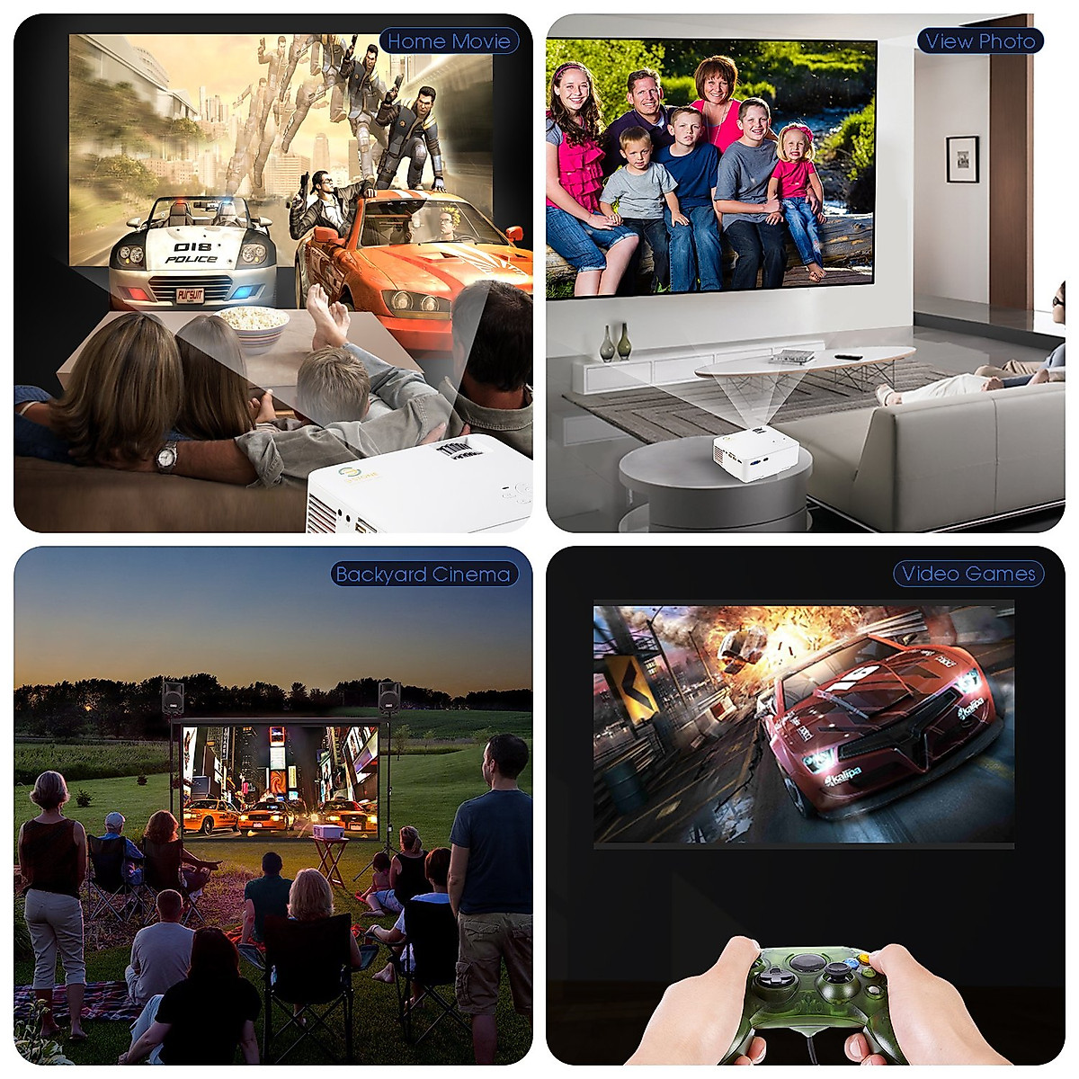 Mini Projector, 3Stone Upgraded Portable LCD Video Projector with 1080P Supported and Built-in Speakers, Multimedia Home Theater Small Projector Compatible with HDMI, USB, AV, DVD, VGA, Laptop