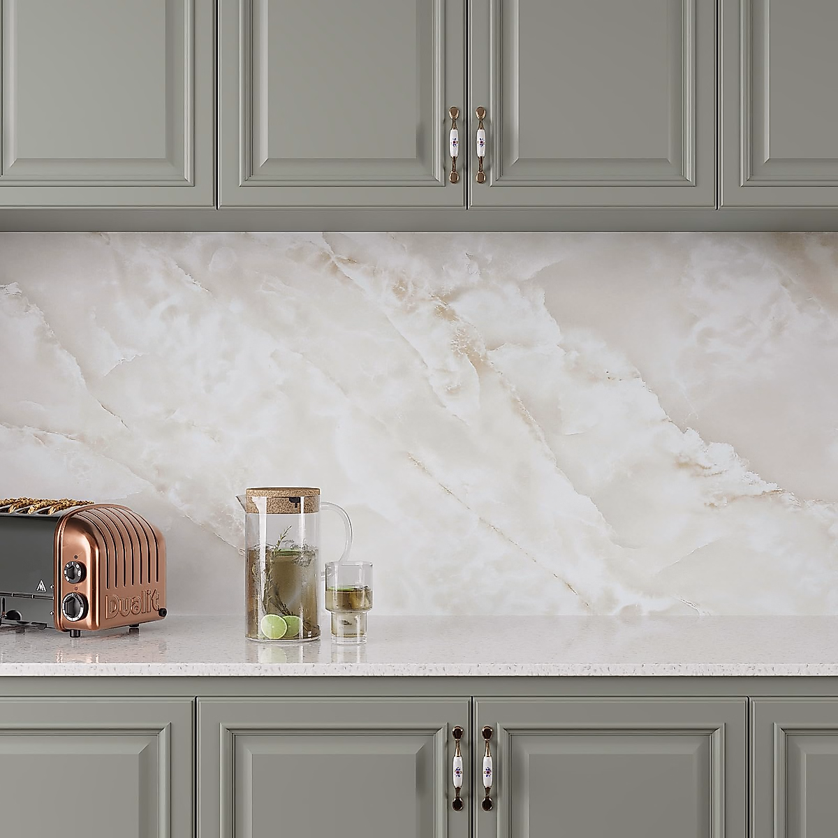 VEELIKE Cream Onyx Marble Contact Paper for Countertops Peel and Stick Waterproof Marble Countertop Contact Paper 15.7''x118'' Kitchen Countertop Peel and Stick Marble Wallpaper for Wall Counter Table