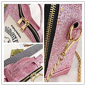 KUANG! Women Fashion Sequin Crossbody Bag Girl's Fun Gasoline Handbag Shoulder Bag for Women Messenger tote Bags (Pink)