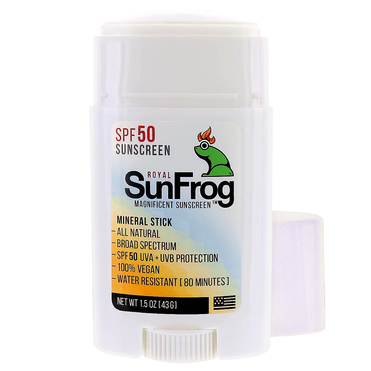 Royal SunFrog | All Natural SPF-50 Sunscreen Mineral Stick | 100% Vegan, Broad Spectrum UVA + UVB, Roll On Sunscreen Stick for Face & Body (1.5oz/43g)