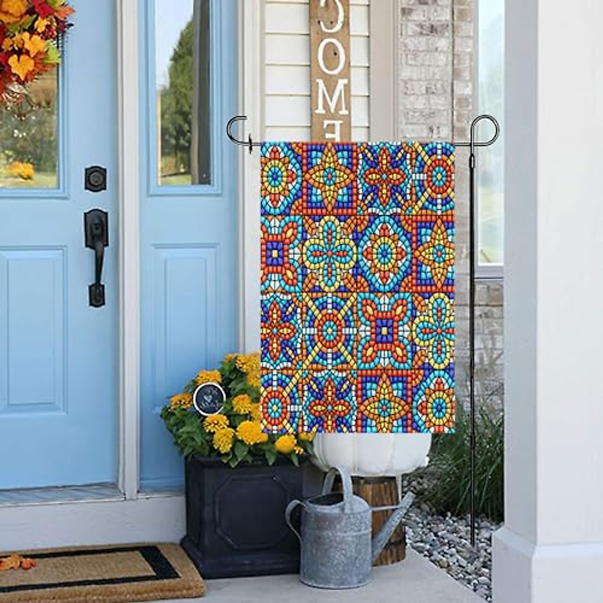 Double-sided garden flag Mexican Talavera Ceramic Tile Pattern Ethnic Folk Outdoor Flag Garden Flag Yard Outdoor Decoration （12×18in）.