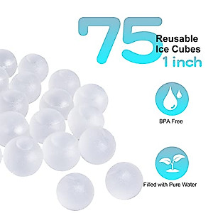 Tngan Reusable Ice Cube, 75 Pack Plastic Round Ice Cube for Drinks Refreezable BPA Free, Washable Permanent Ice Ball for Cocktails, Whiskey, Wine, Coffee Non-Melting (Transparent)