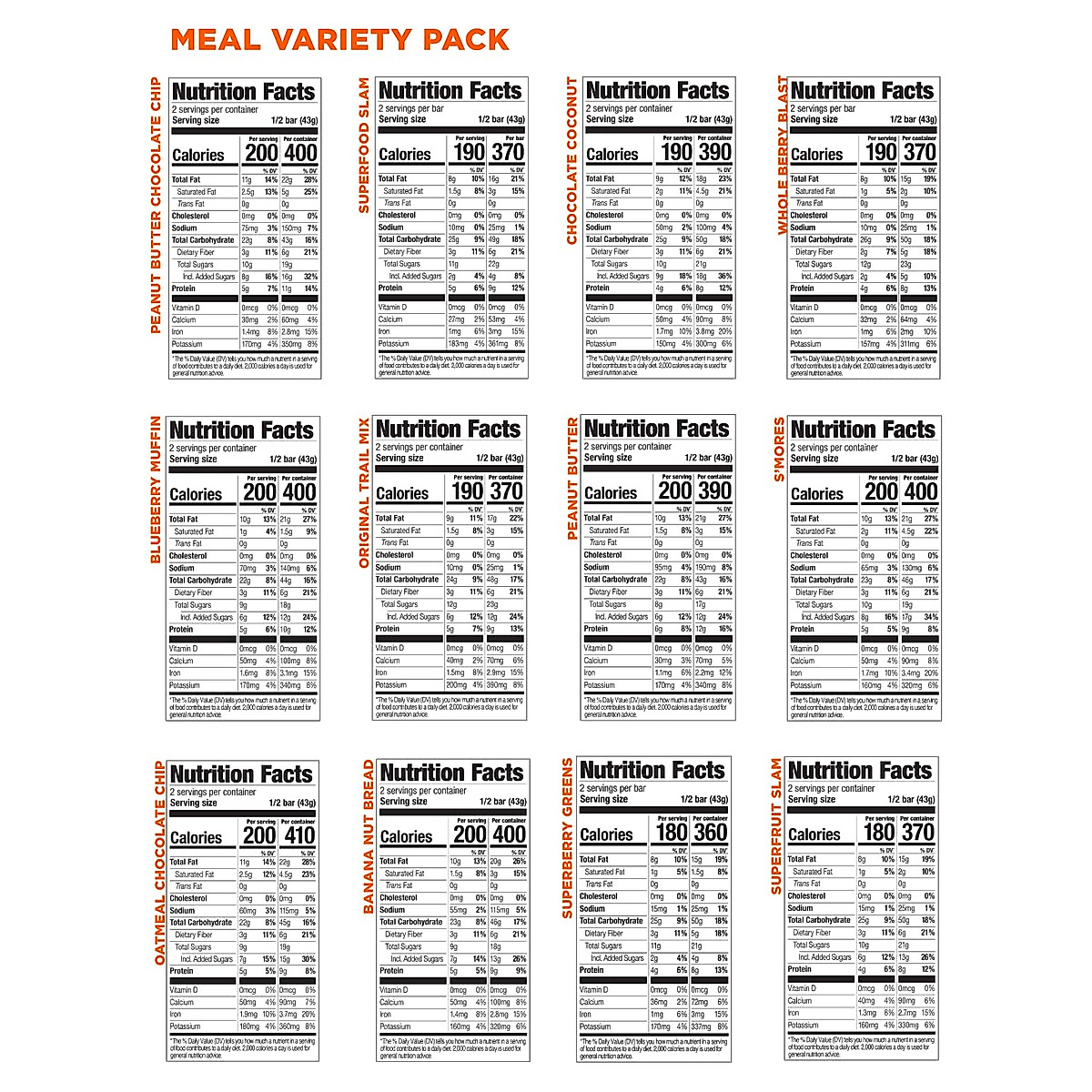 PROBAR - Meal Bar 12 Flavor Variety Pack - Natural Energy, Non-GMO, Gluten-Free, Plant-Based Whole Food Ingredients, 3 Ounce (Pack of 12) - Flavors May Vary