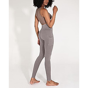 ODODOS Seamless Leggings for Women with Pockets High Waisted Acid Washed Ribbed Gym Workout Full Length Yoga Pants, Dusty Orchid, Medium