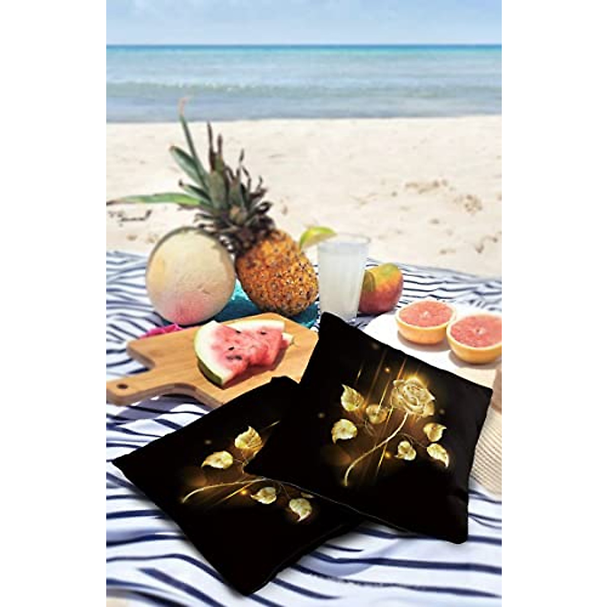 Pack of 2 Outdoor Waterproof Throw Pillow Covers Golden Rose Decorative Garden Cushion Cases for Patio Couch Sofa, Home Decoration 18x18 in