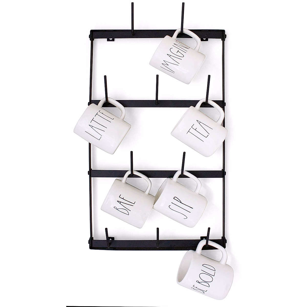 Claimed Corner Mini Coffee Mug Rack - 4 Row Metal Wall Mounted Storage Display Organizer for Coffee Mugs, Tea Cups, Mason Jars, and More.