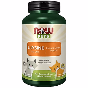 NOW Pet Health, L-Lysine Supplement, Powder, Formulated for Cats, NASC Certified, 8-Ounce