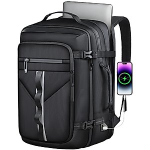 ZMMMA Travel Backpack, Carry On Backpack, 45L-50L Expandable Airline Approved Luggage Bag, Waterproof Business Overnight Daypack with USB Port, Weekender Bag Fits 18 Inch Laptop, Gifts for Men Women