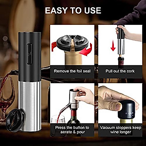 Wine Gift-Rocyis Wine Opener Set-Electric Wine Aerator Pourer-Wine Dispenser Battery Operated, Rechargeable Wine Bottle Opener with Foil Cutter, Vacuum Stoppers-Gift for Wine Lovers, Women
