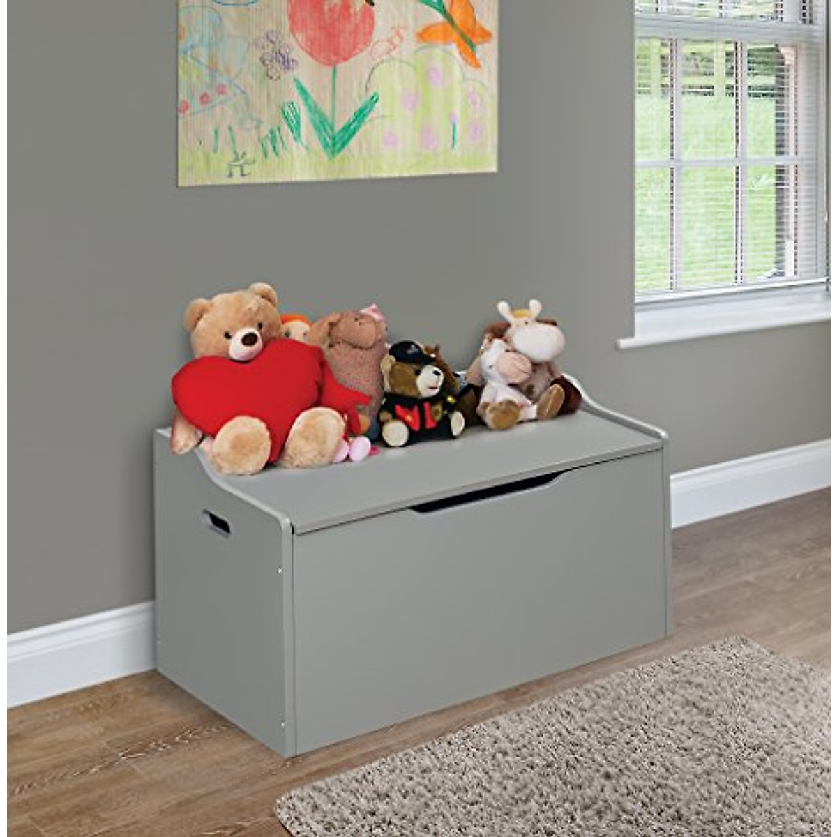 Lift Top Bench Seat Wooden Toy Box with Safety Hinge
