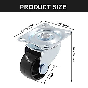 Luomorgo 1 inch Dia Swivel Caster Wheels Rubber Base with Rectangle Top Plate & Bearing Heavy Duty 8pcs