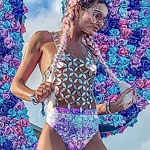 Aiosy Sparkly Rhinestone Body Chain Bra Silver Women Crystal Backless Chest Chains Bikini Halter Mesh Tops Layered Rave Outfits Jewelry Sexy Harness Body Accessories for Nightclub Festival Party Beach