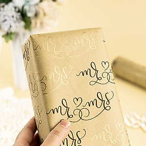 RUSPEPA Kraft Wrapping Paper Roll - Mini Roll - Mr. & Mrs. Pattern Great for Wedding, Anniversary - 17.5 Inches X 32.8 Feet