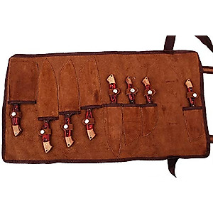 GladiatorsGuild G29RD- Professional Kitchen Knives Custom Made Damascus Steel 8 pcs of Professional Utility Chef Kitchen Knife Set with Chopper/Cleaver with Pocket Case Chef Knife Roll Bag (Red)