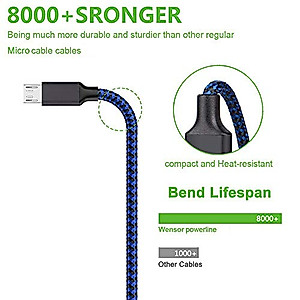 Micro USB Cable, 3Pack 6FT Android Charger Cord Long Nylon Braided Sync and Fast Charging Cables Compatible Samsung Galaxy S6 S7 Edge, Kindle, Android & Windows Smartphones, Xbox, PS4 and More-Blue